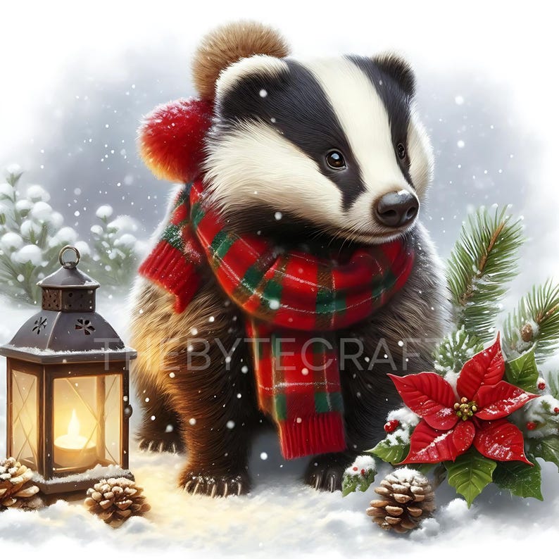 Christmas Badger Clipart Set: Whimsical JPG Images (digital Download ...
