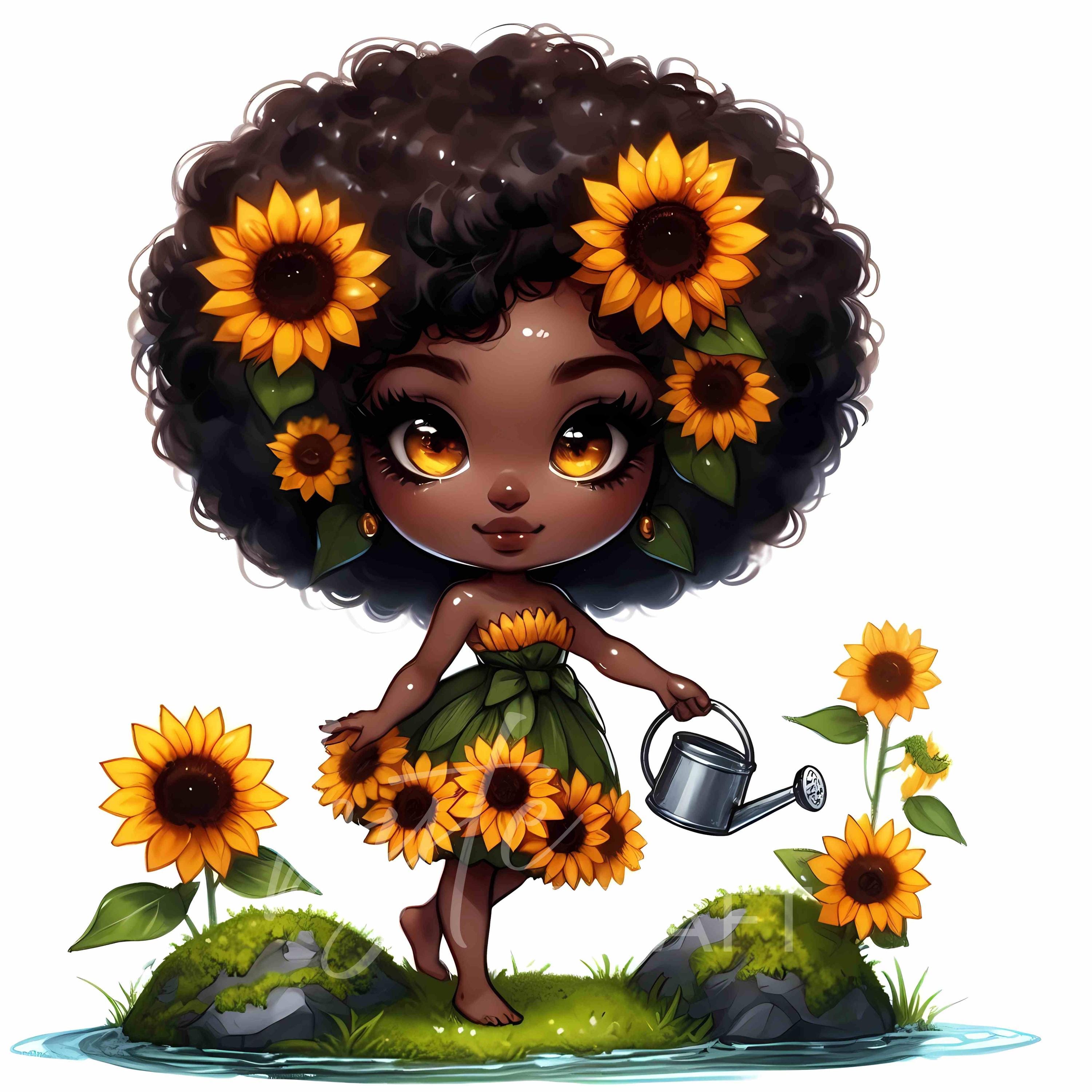 Baby Girl Sunflower Clipart: Watercolor Illustration Set (JPEG Digital ...