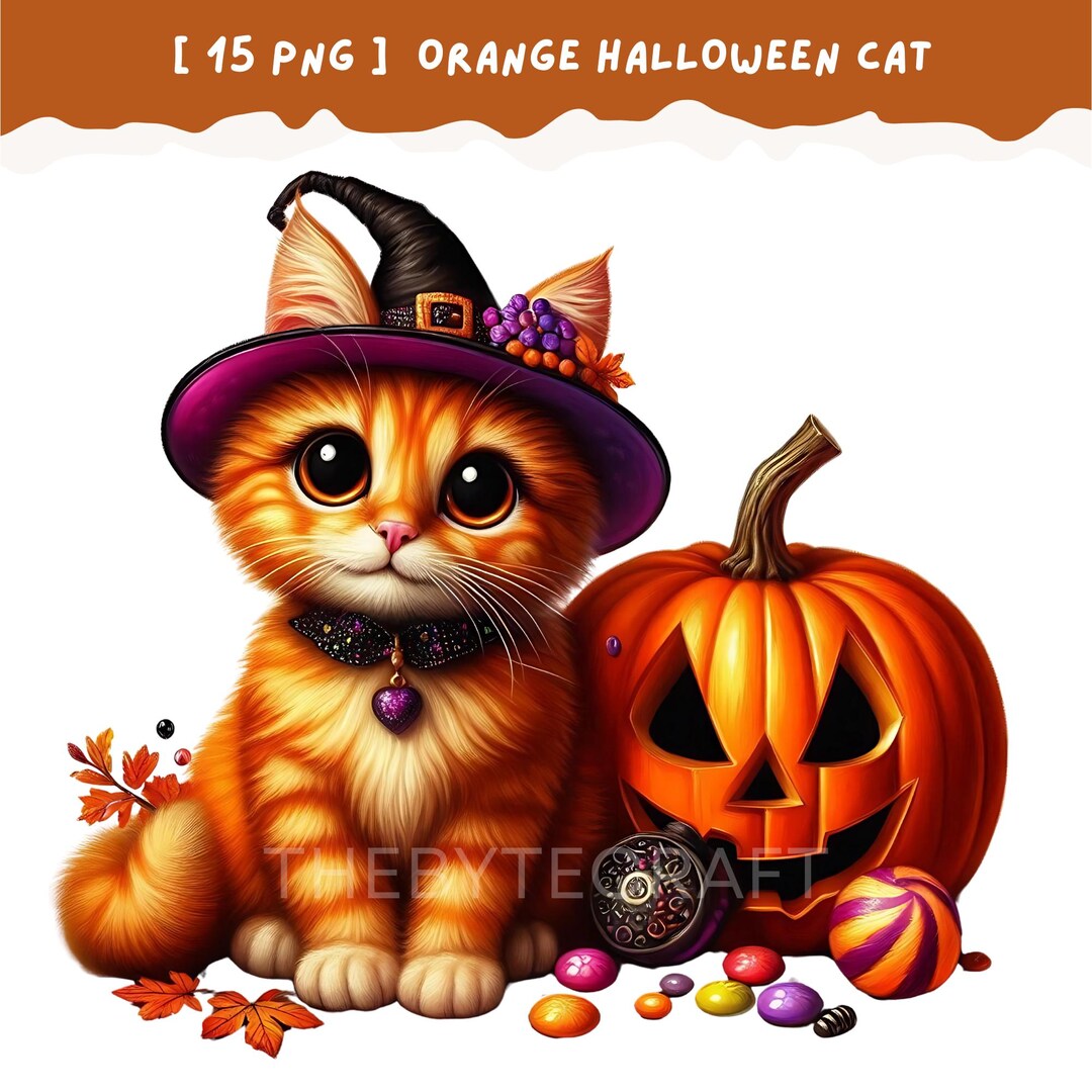Orange Halloween Cat Clipart Bundle (PNG) - Etsy