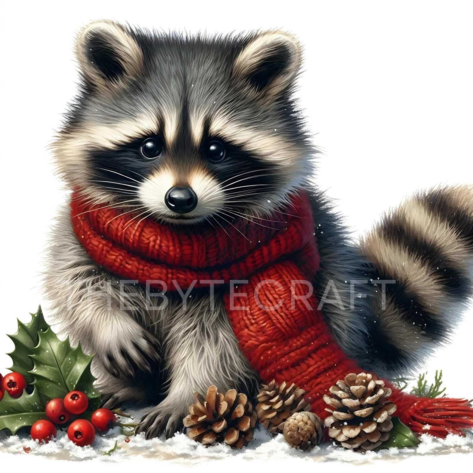 Winter Raccoon Watercolor Clipart: Farmhouse Christmas JPG (digital ...