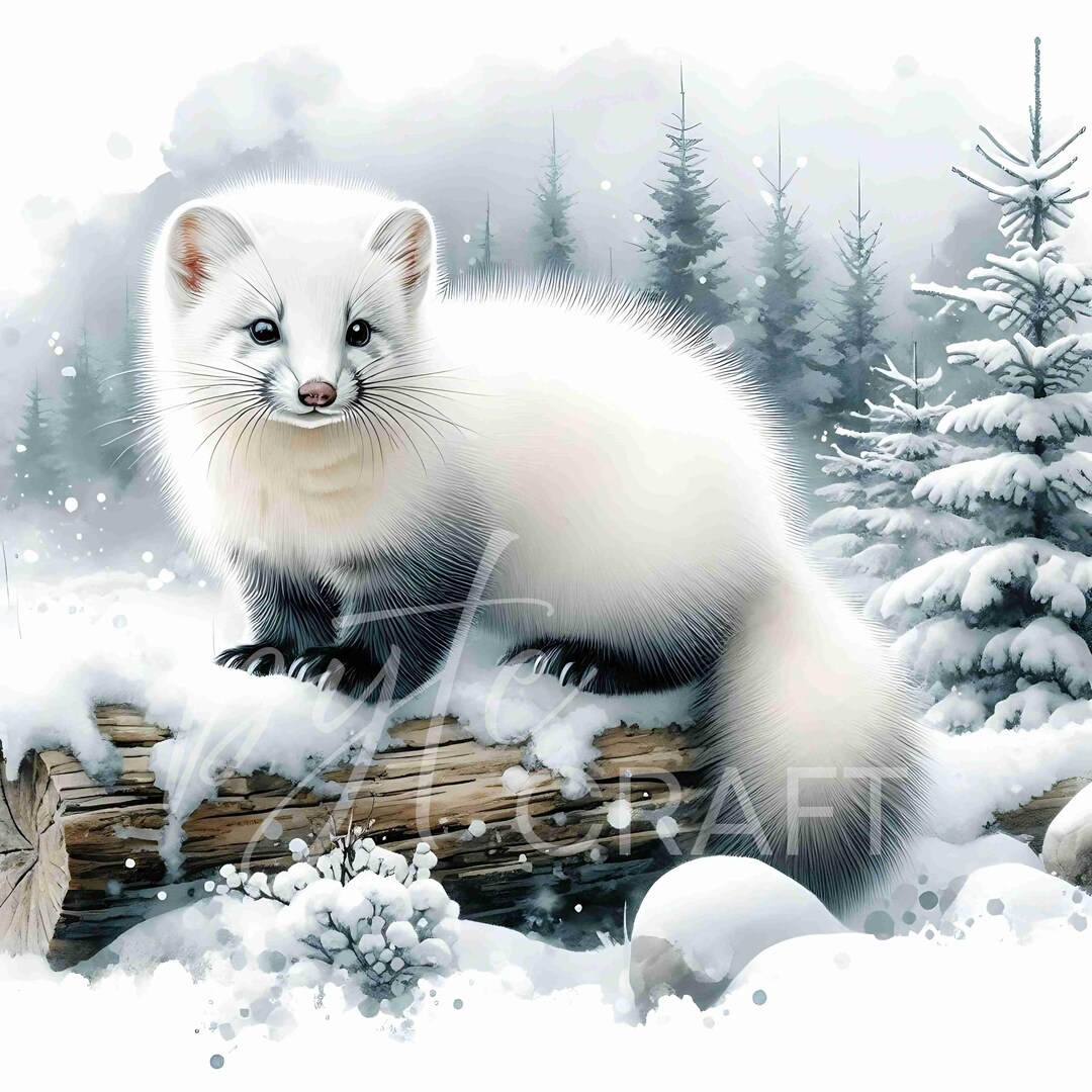 Pine Marten Clipart Set: Winter Woodland Animal JPG Images (digital ...