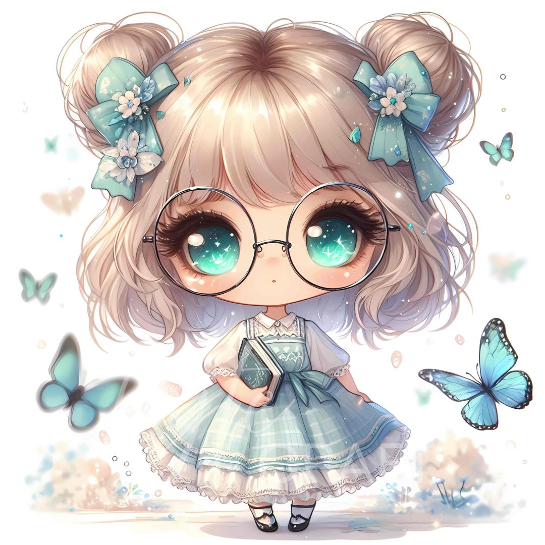 Chibi Butterfly Girl Sticker Clipart Flower Girl Vintage Watercolor ...