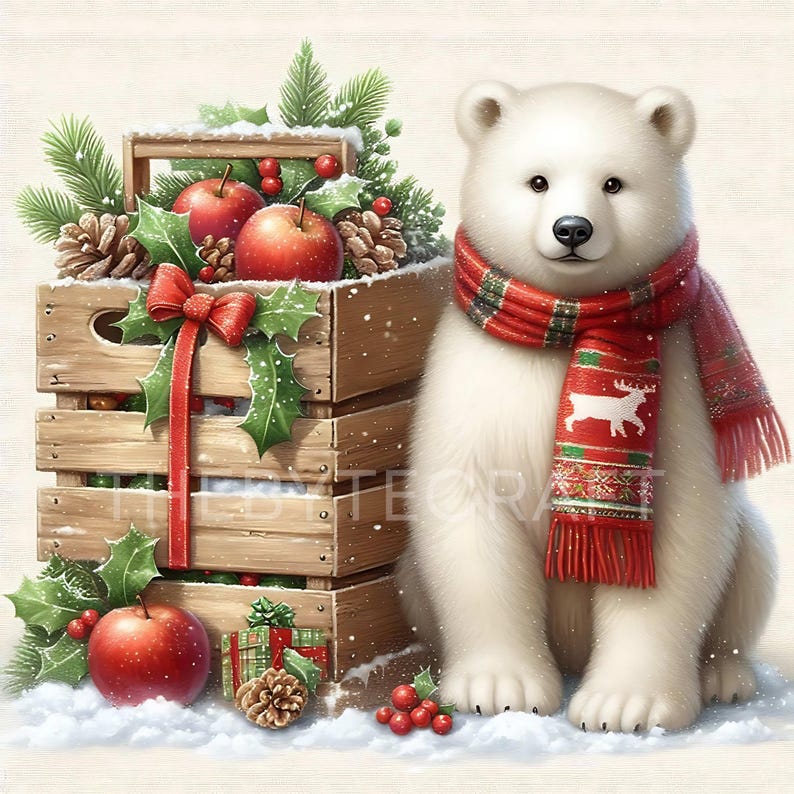 Winter Polar Bear Christmas Watercolor Clipart Christmas Clipart Bundle ...