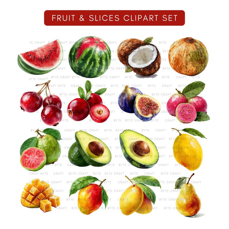 Watercolor Fruit Clipart Bundle: 63 PNG Images (digital Download - Etsy