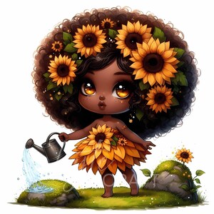 Baby Girl Sunflower Clipart: Watercolor Illustration Set (JPEG Digital ...