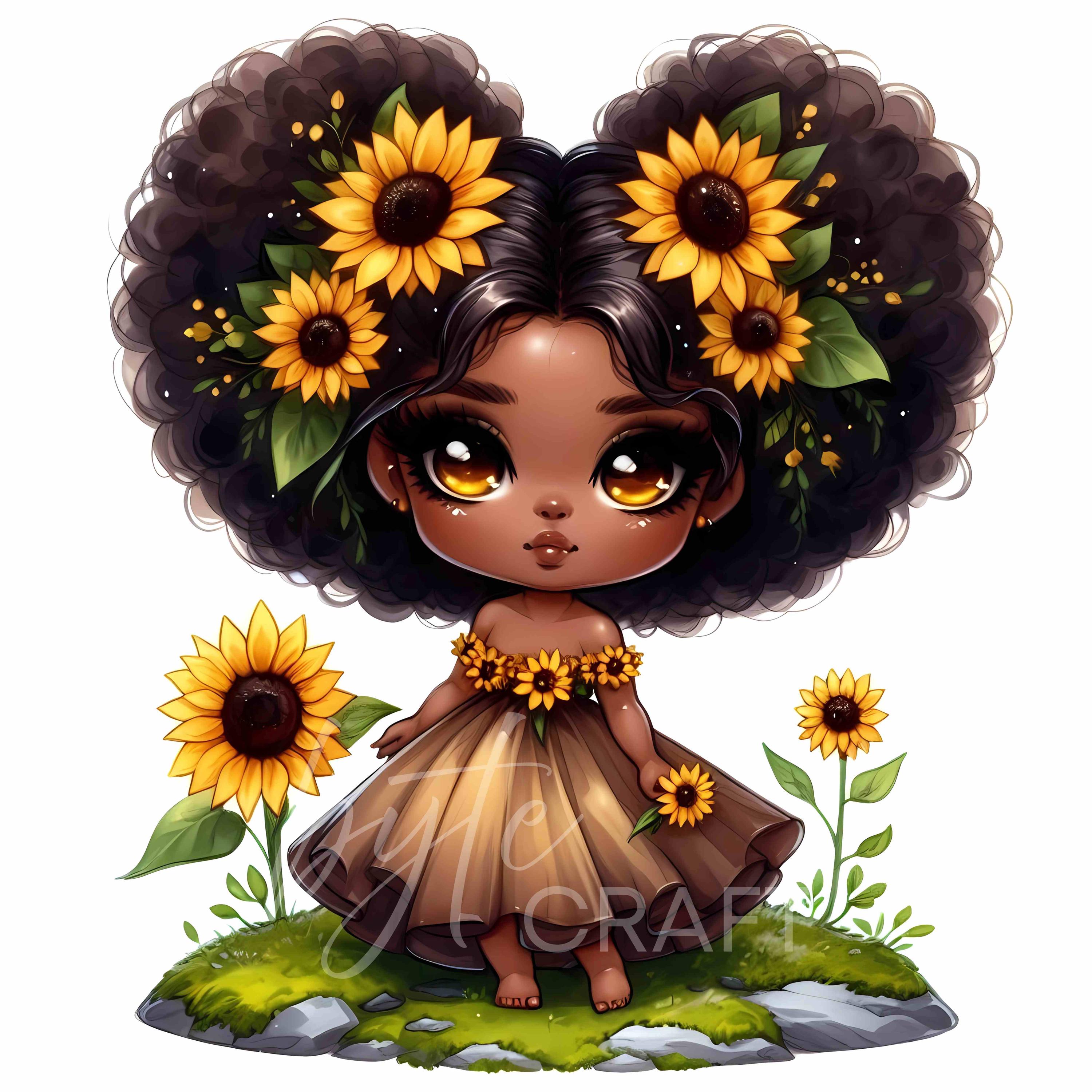 Baby Girl Sunflower Clipart: Watercolor Illustration Set (JPEG Digital ...
