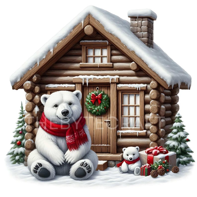 Winter Polar Bear, Christmas Watercolor Clipart, Christmas Clipart ...