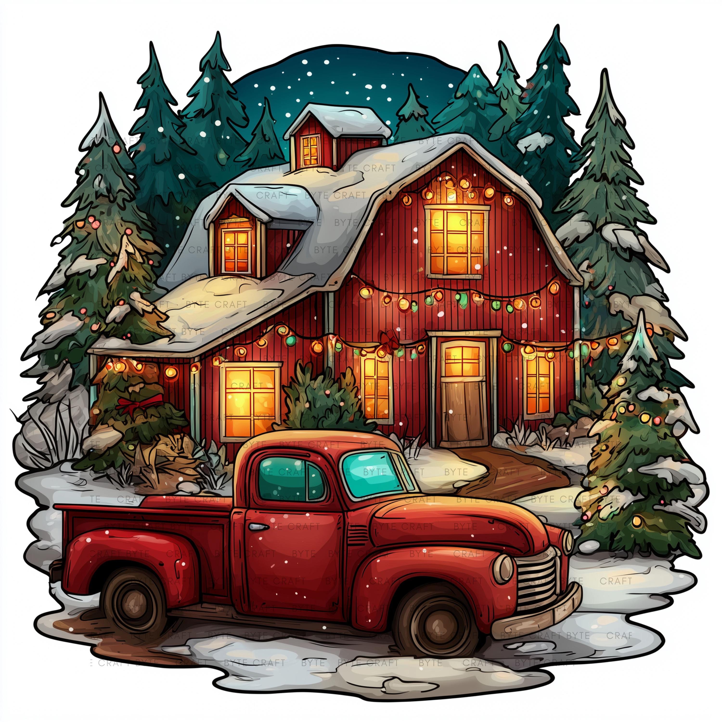 Watercolor Christmas Barn Clipart: Rustic Farmhouse Holiday (JPG ...