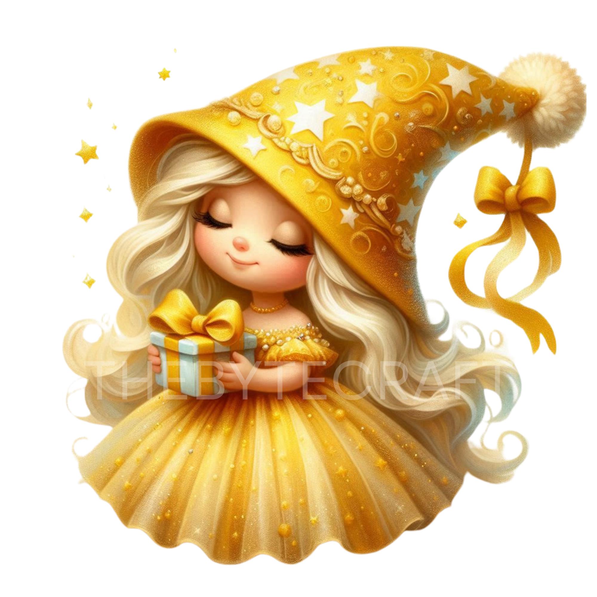 Birthday Princess Watercolor Gnome Clipart: Whimsical PNG Bundle ...