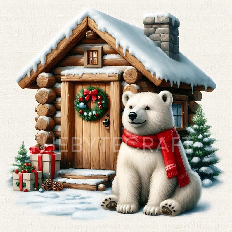 Winter Polar Bear, Christmas Watercolor Clipart, Christmas Clipart ...