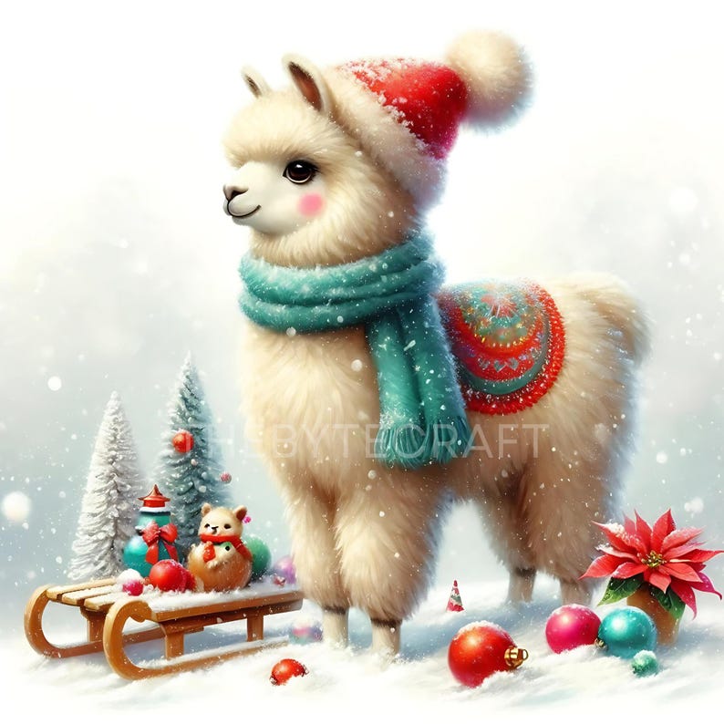 Christmas Llama Clipart Set: Whimsical Holiday Jpegs (digital Download ...