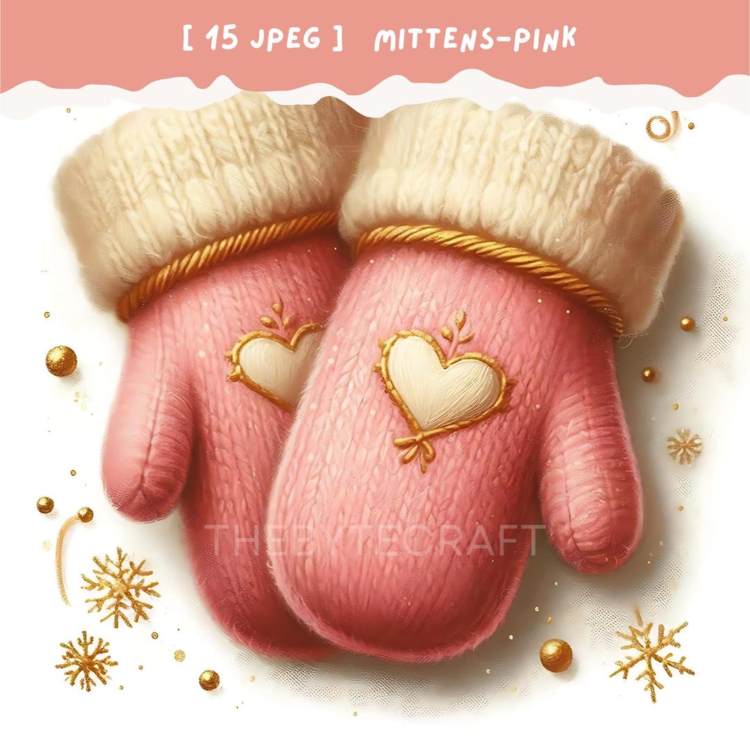 Pink Christmas Mittens Watercolor Clipart Christmas Clipart Bundle ...