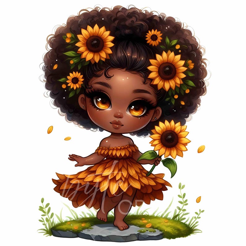 Baby Girl Sunflower Clipart: Watercolor Illustration Set (JPEG Digital ...