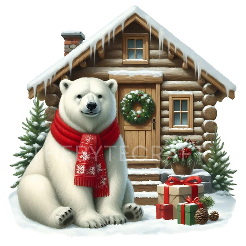 Winter Polar Bear Christmas Watercolor Clipart Christmas Clipart Bundle ...