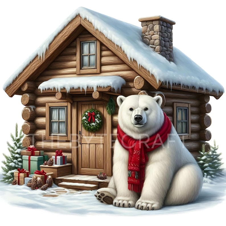 Winter Polar Bear, Christmas Watercolor Clipart, Christmas Clipart ...