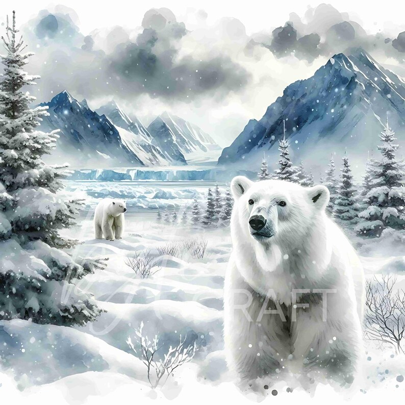 Winter Bear Clipart Set: Holiday Scene, Christmas Card Decor (JPG ...