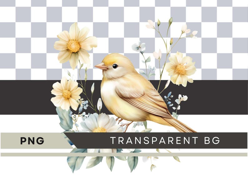 Spring Bird Flower Clipart, Flowers Wall Art, Minimalistic, Printable ...