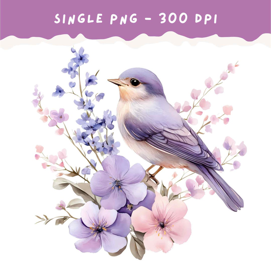 Spring Bird Flower Clipart, Flowers Wall Art, Minimalistic, Printable ...
