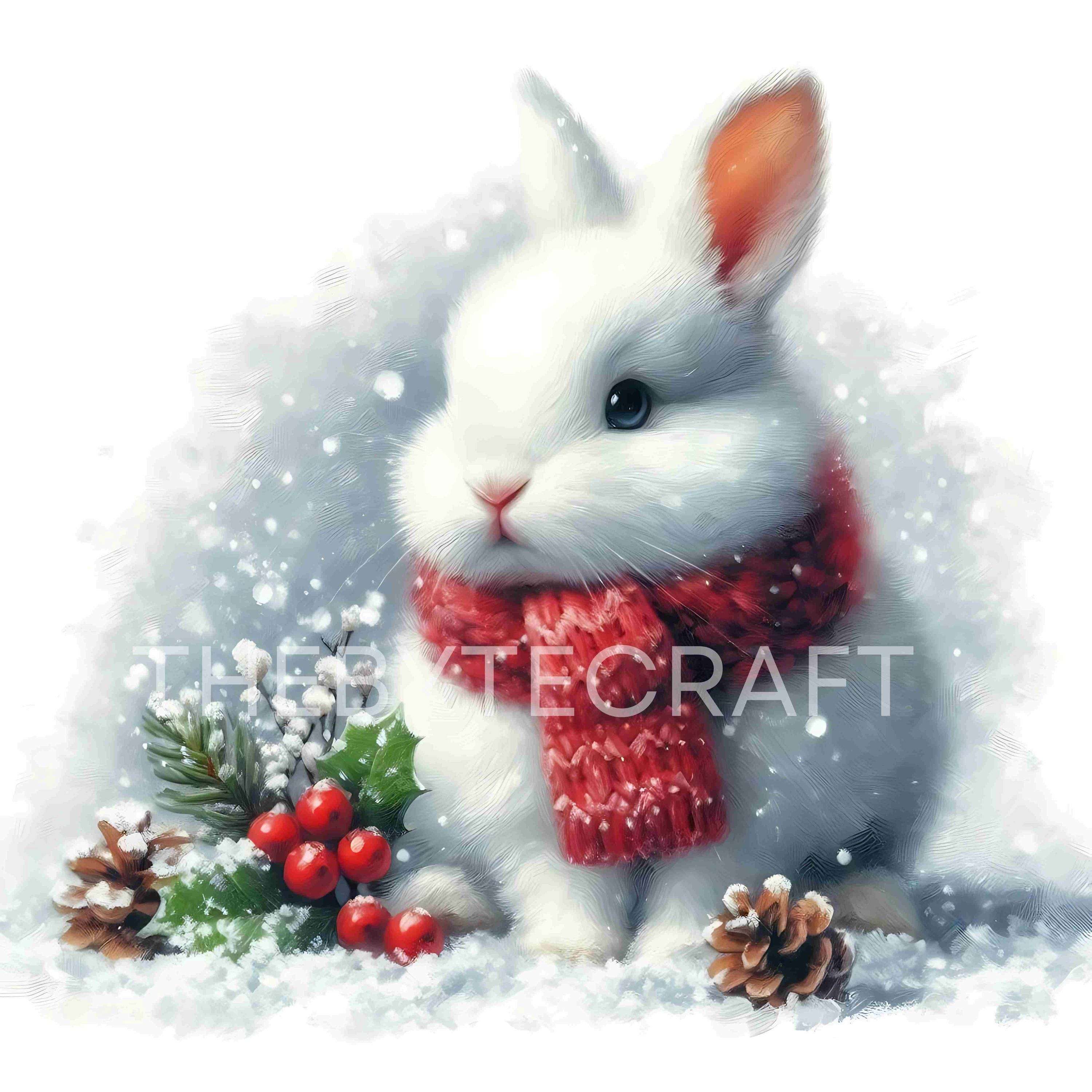 Snowy Winter Rabbit, Christmas Watercolor Clipart, Christmas Clipart ...