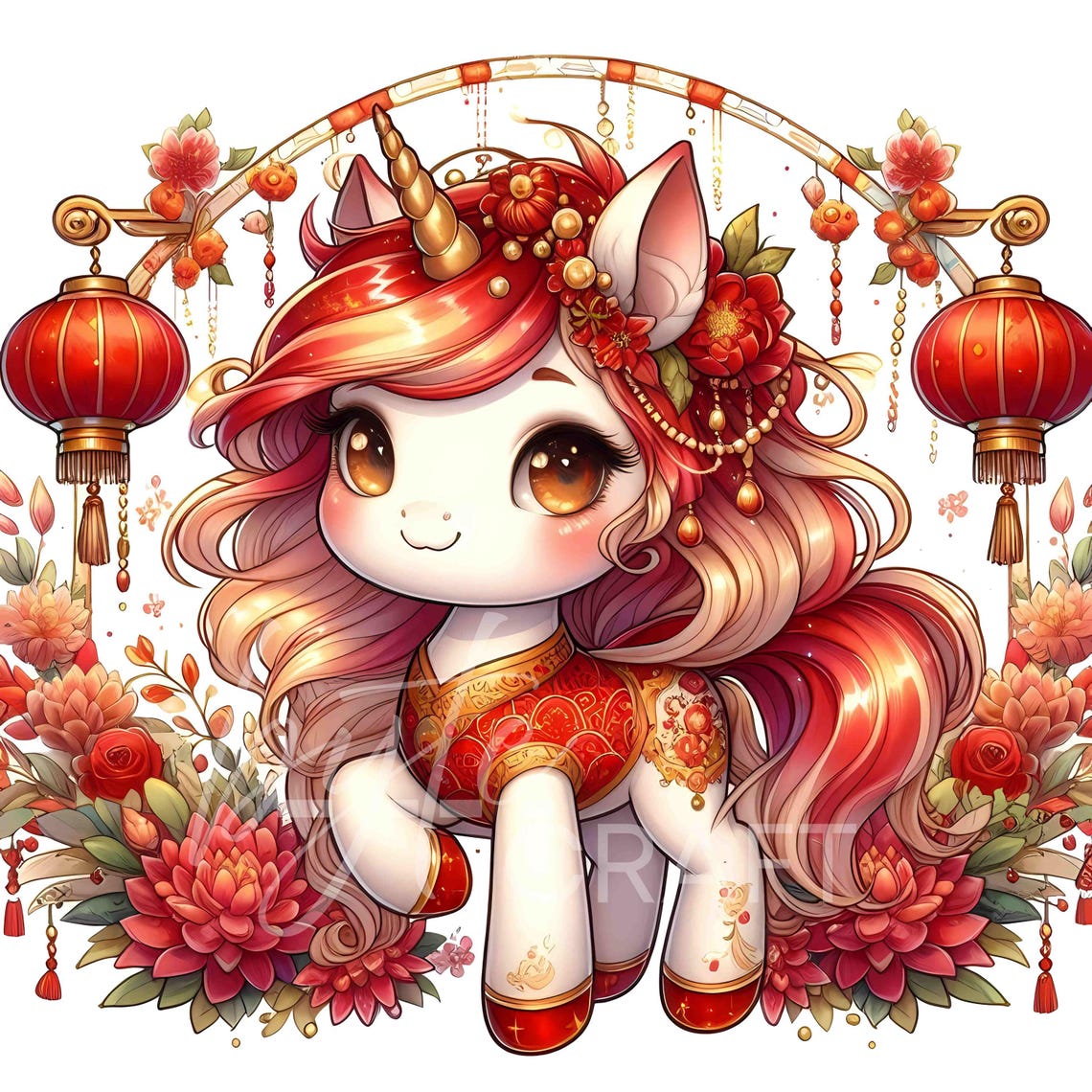 10 High Quality 300 DPI JPEG Chinese Unicorn Clipart Chinoiserie Style ...