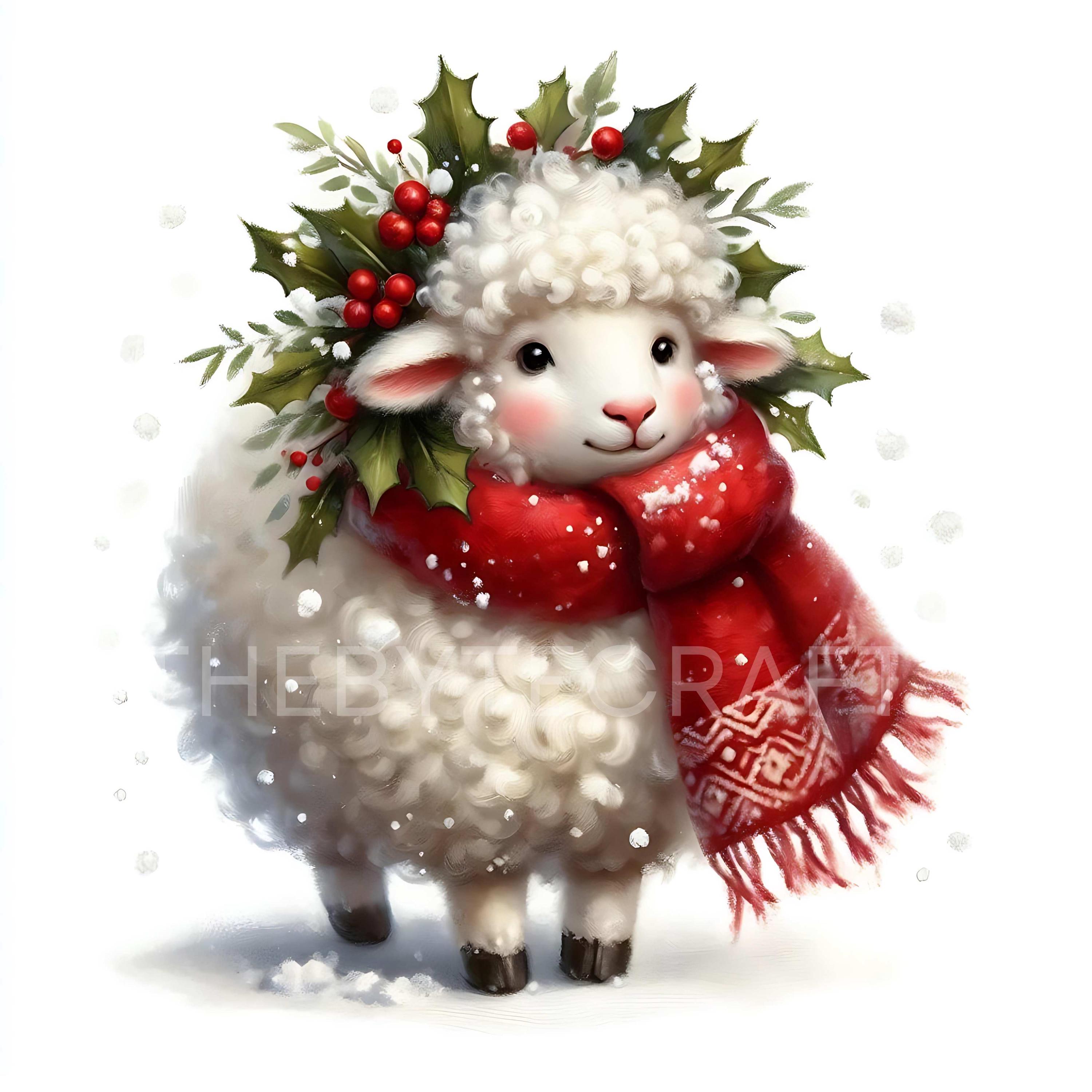 Christmas Sheep Clipart Bundle: Watercolor Farmhouse Style (JPG ...