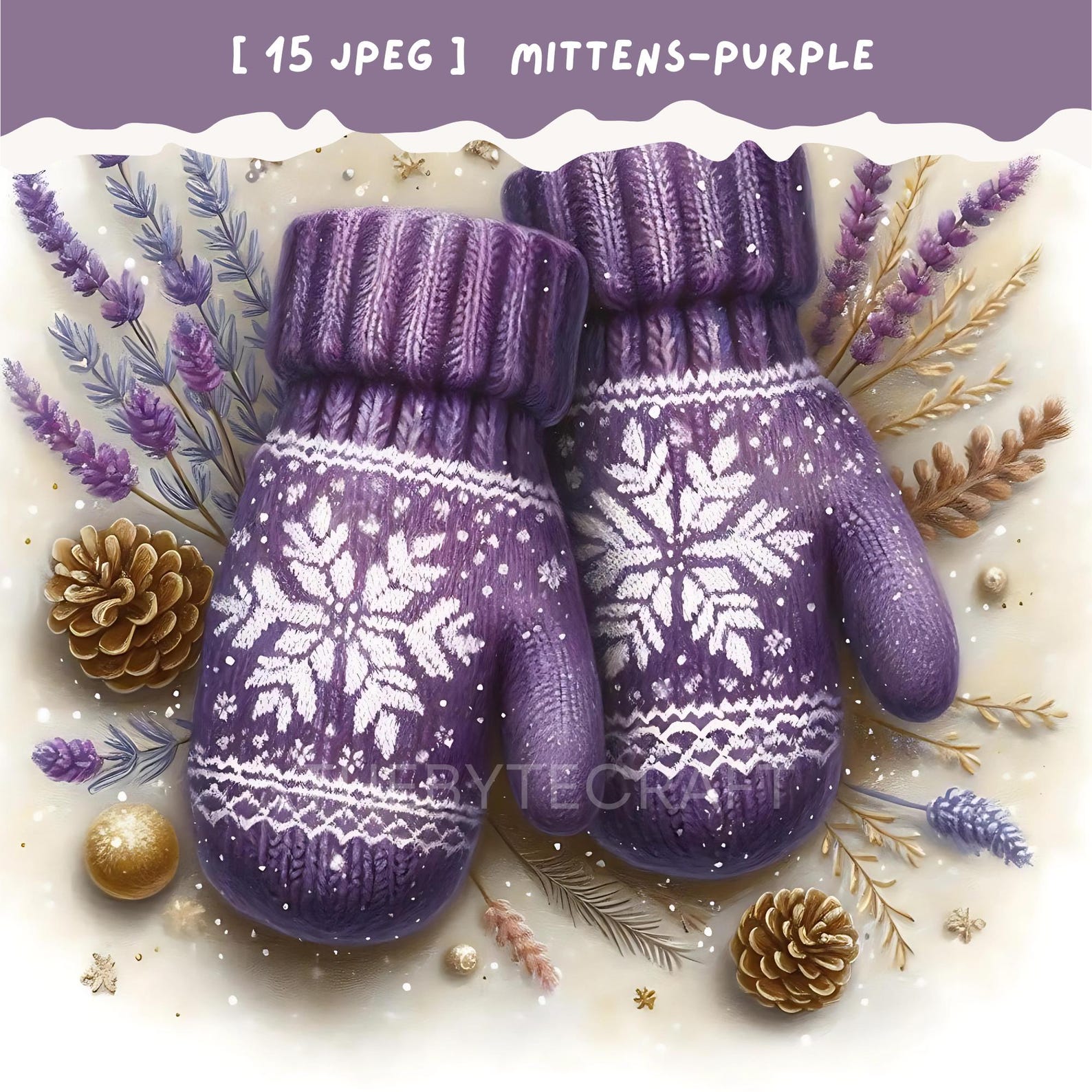 Purple Winter Mittens Watercolor Clipart: Christmas Farmhouse Style ...