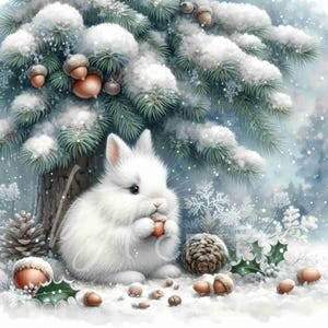 Winter Bunny Clipart Set: Snowy Forest Scene, Nursery Decor (JPG ...