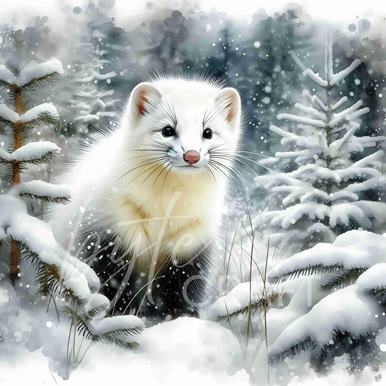 Pine Marten Clipart Set: Winter Woodland Animal JPG Images (digital ...