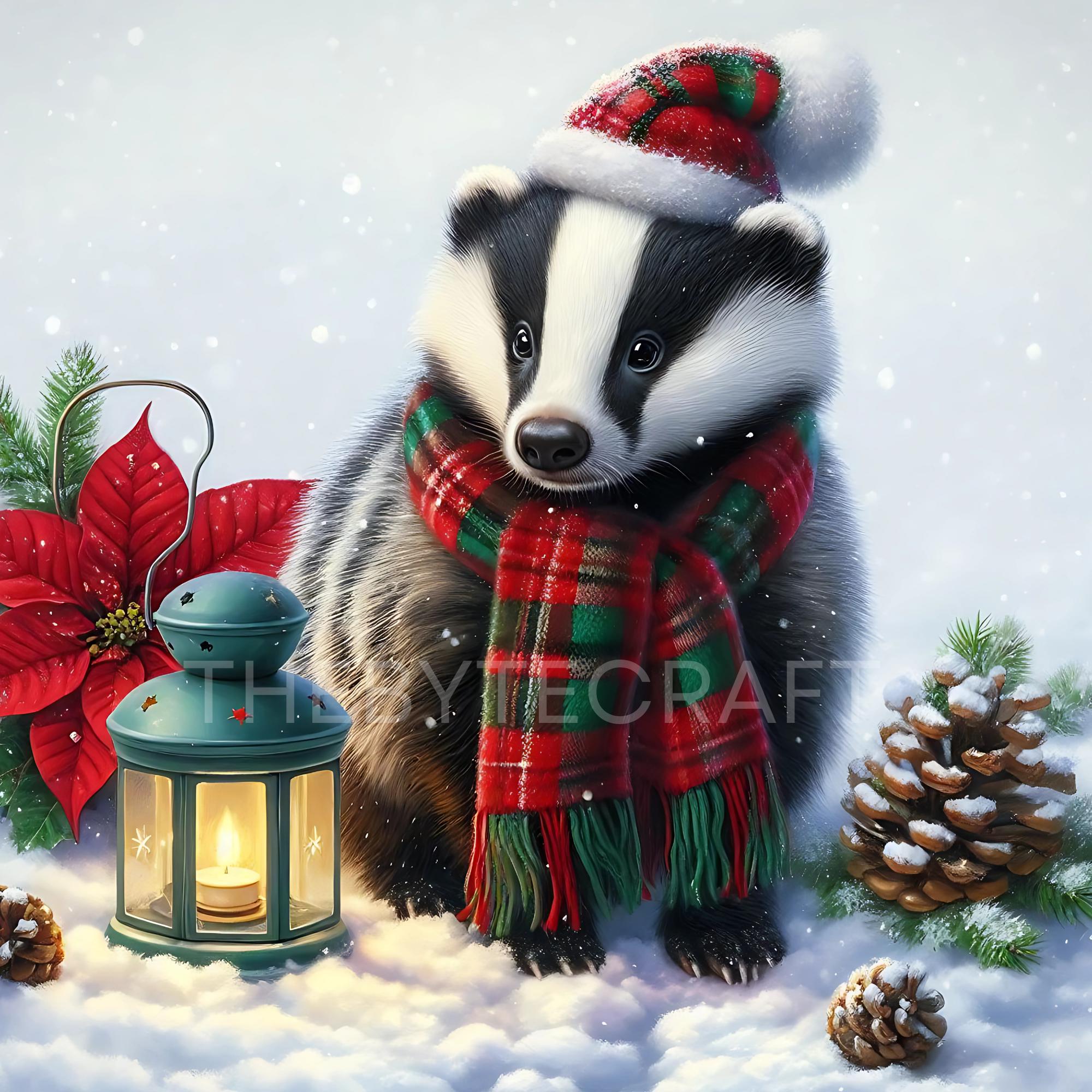 Christmas Badger Clipart Set: Whimsical JPG Images (digital Download ...