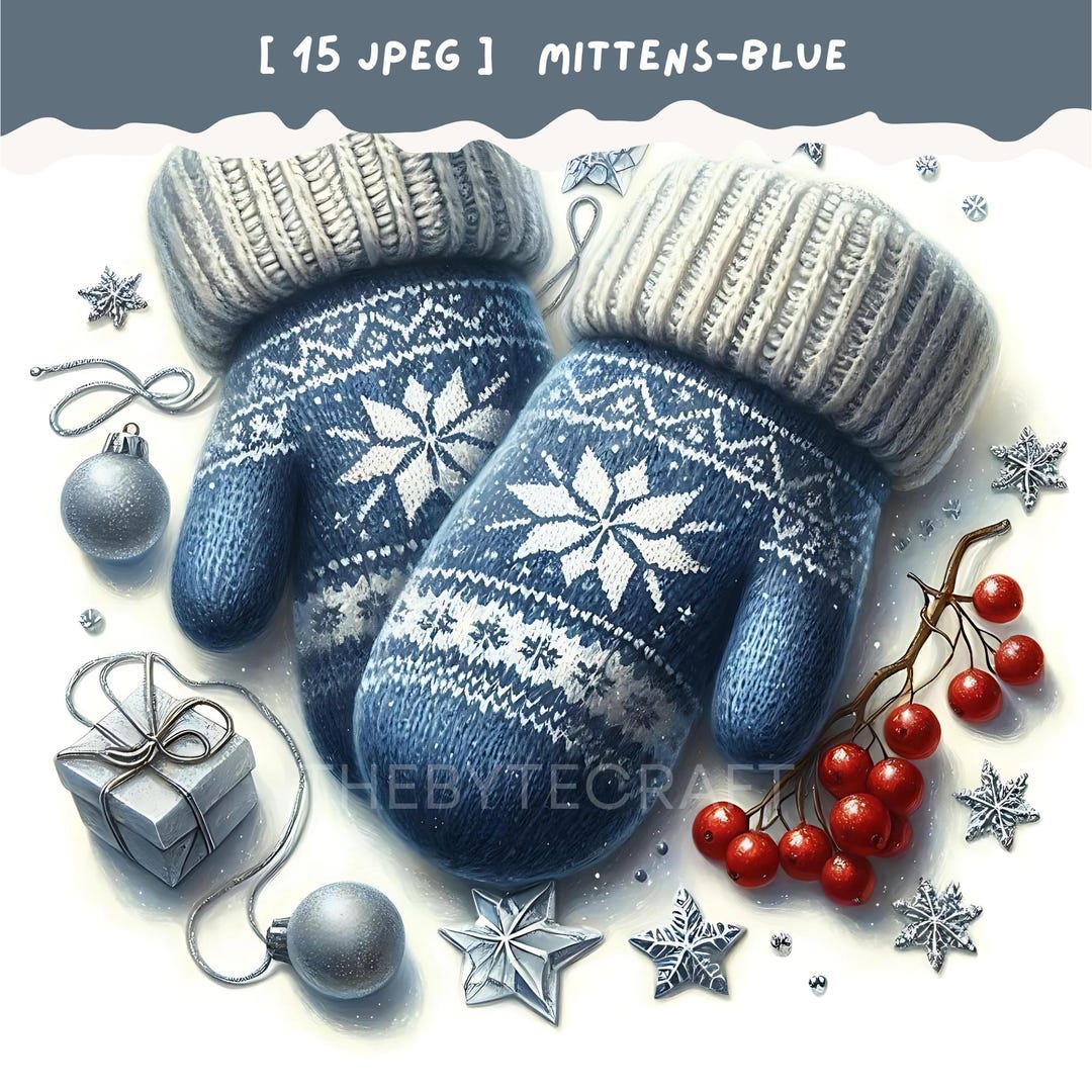 Christmas Mitten Clipart Bundle: Watercolor Winter Graphics (JPG ...