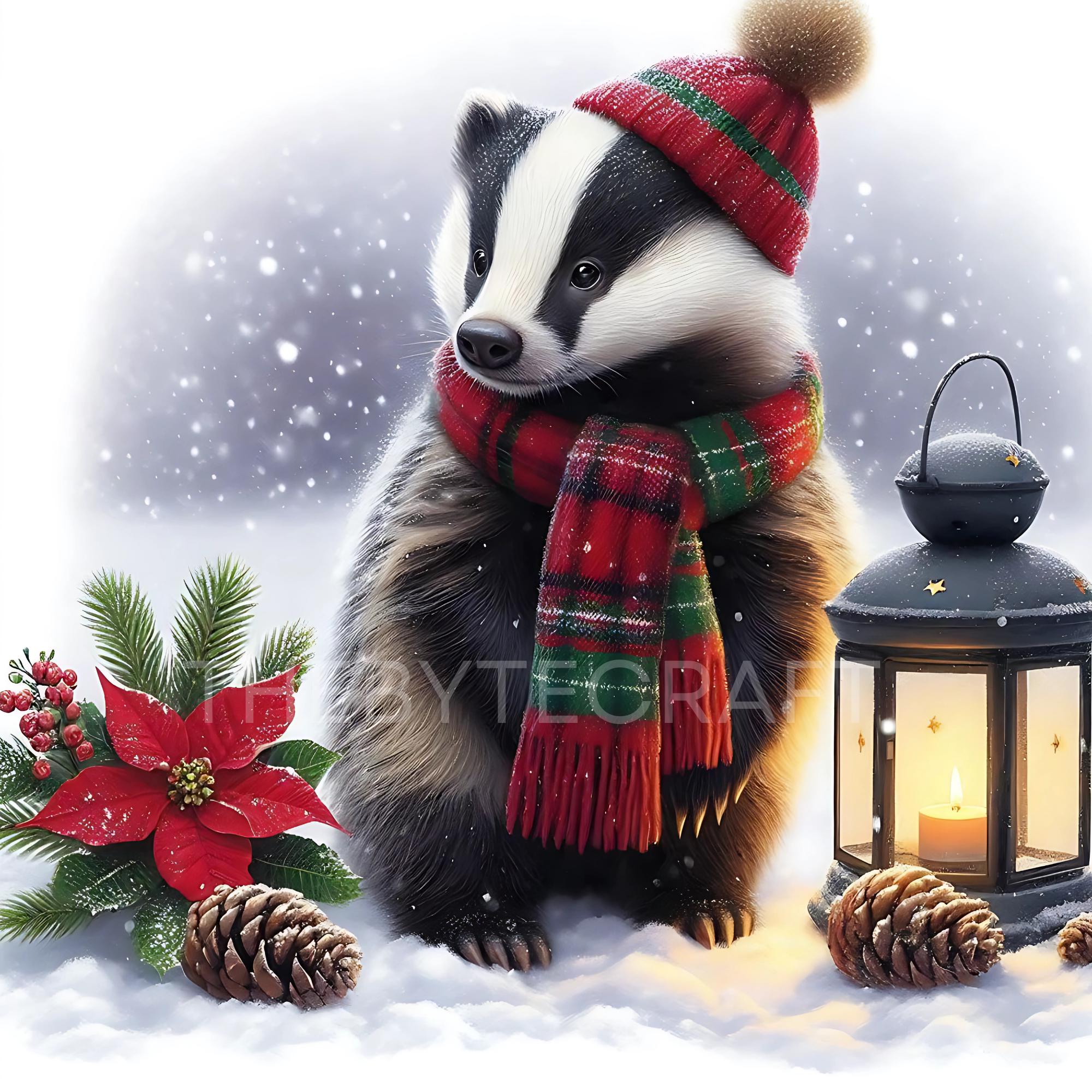 Christmas Badger Clipart Set: Whimsical JPG Images (digital Download ...