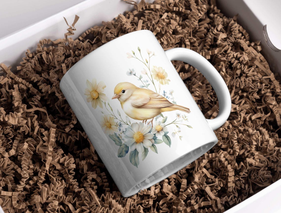 Spring Bird Flower Clipart, Flowers Wall Art, Minimalistic, Printable ...