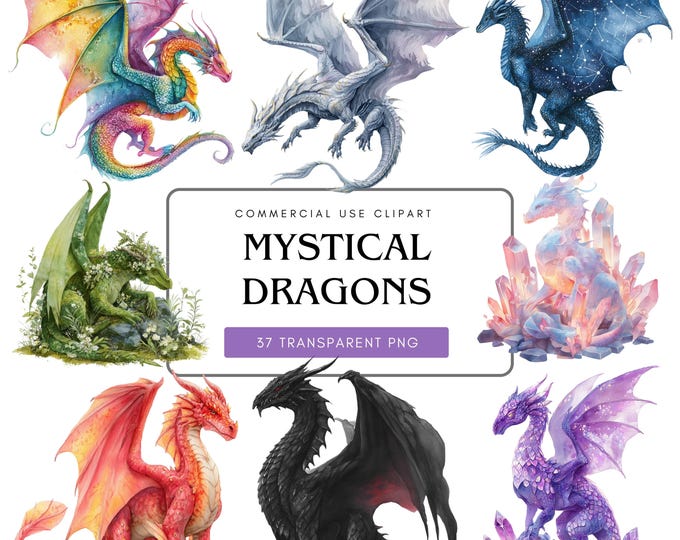37 Fantasy Mystical Dragons Clipart Collection Fairy Tale PNG Magical ...