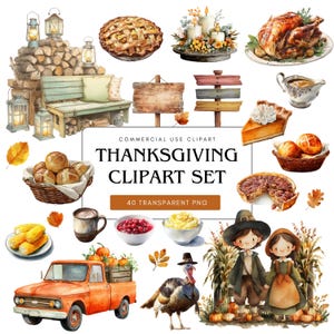 Farmhouse Thanksgiving Clipart Set: Rustic Autumn Harvest Pngs (digital ...