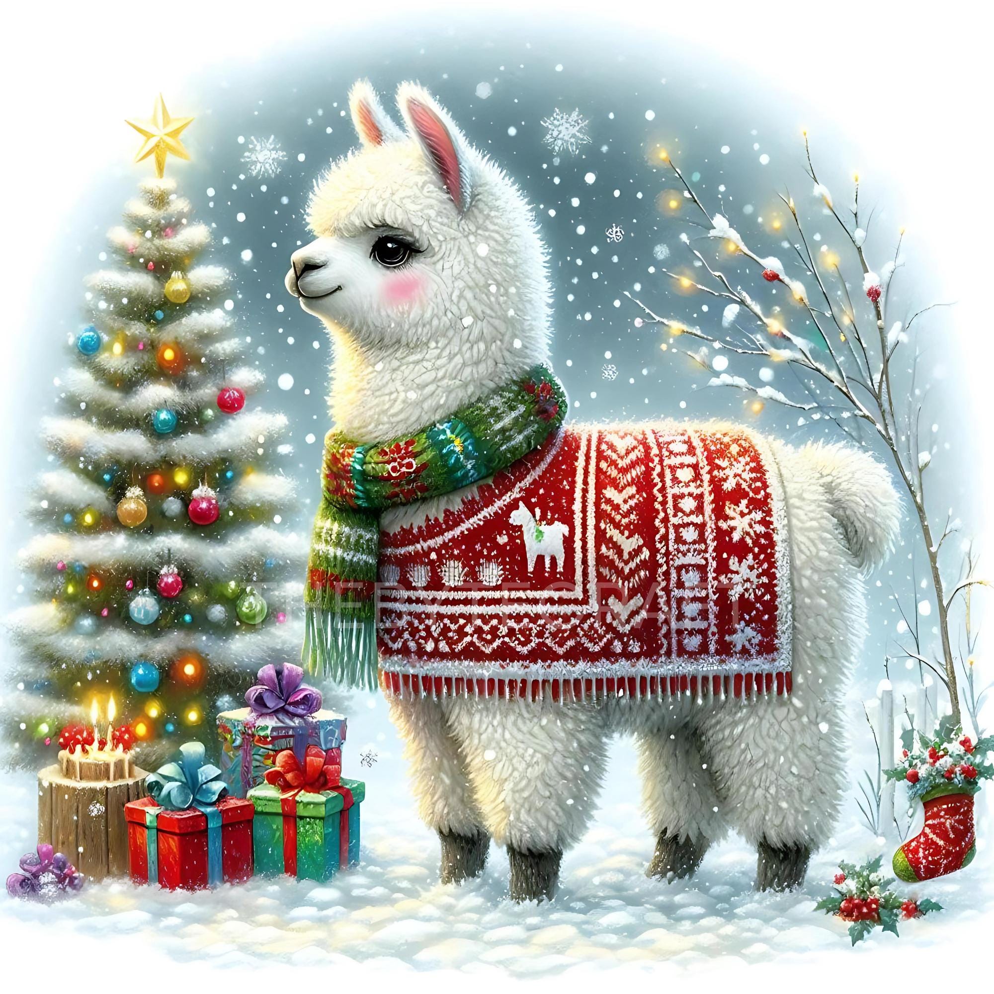 Christmas Llama Clipart Set: Whimsical Holiday Jpegs (digital Download ...