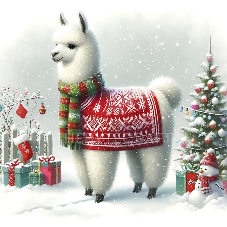 Christmas Llama Clipart Set: Whimsical Holiday Jpegs (digital Download ...