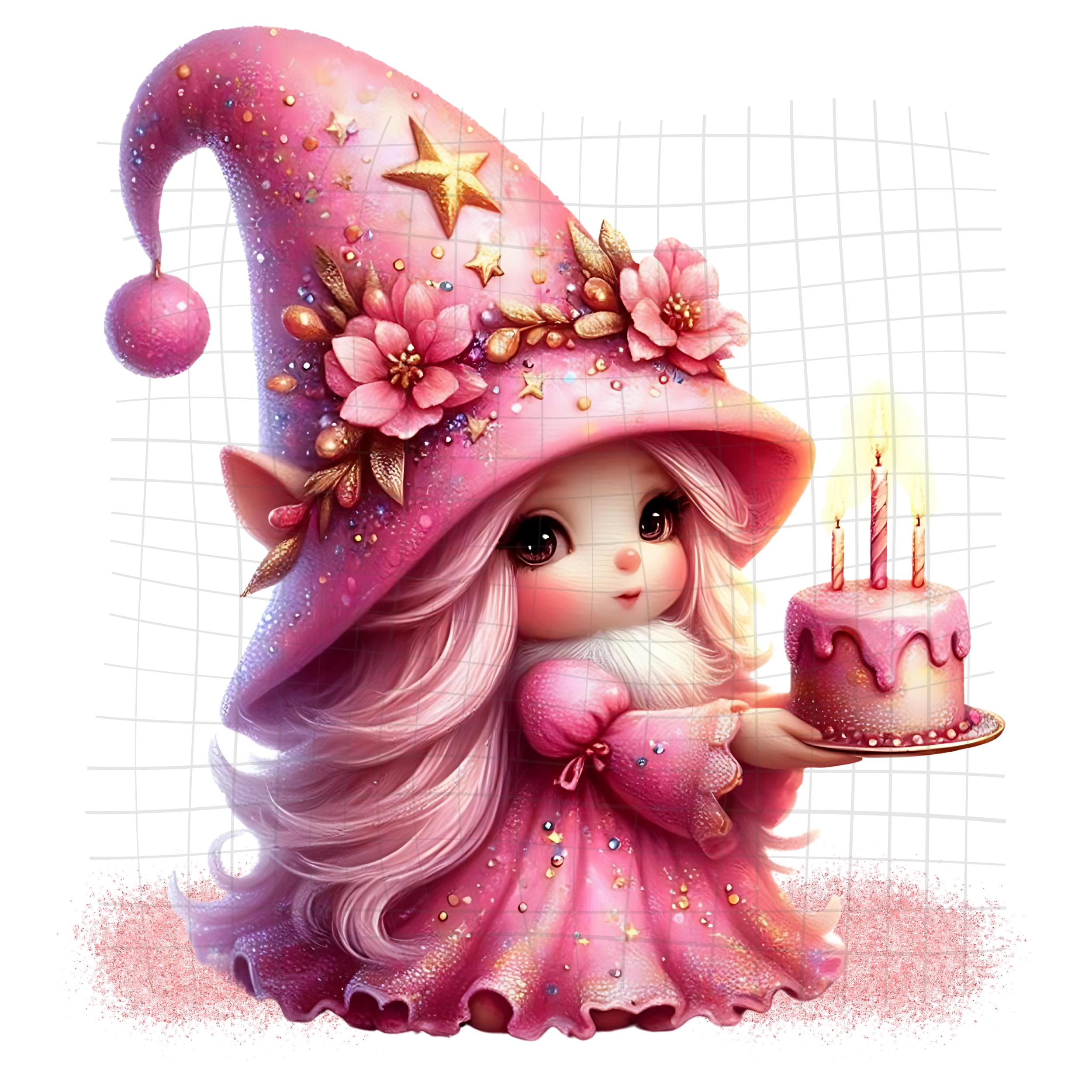 Pink Princess Birthday Girl Gnome Clipart: Watercolor PNG Images ...