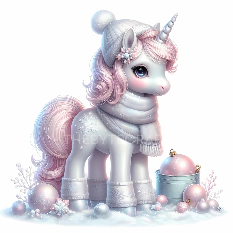 Christmas Unicorn Clipart | Winter Watercolor Printables (digital ...