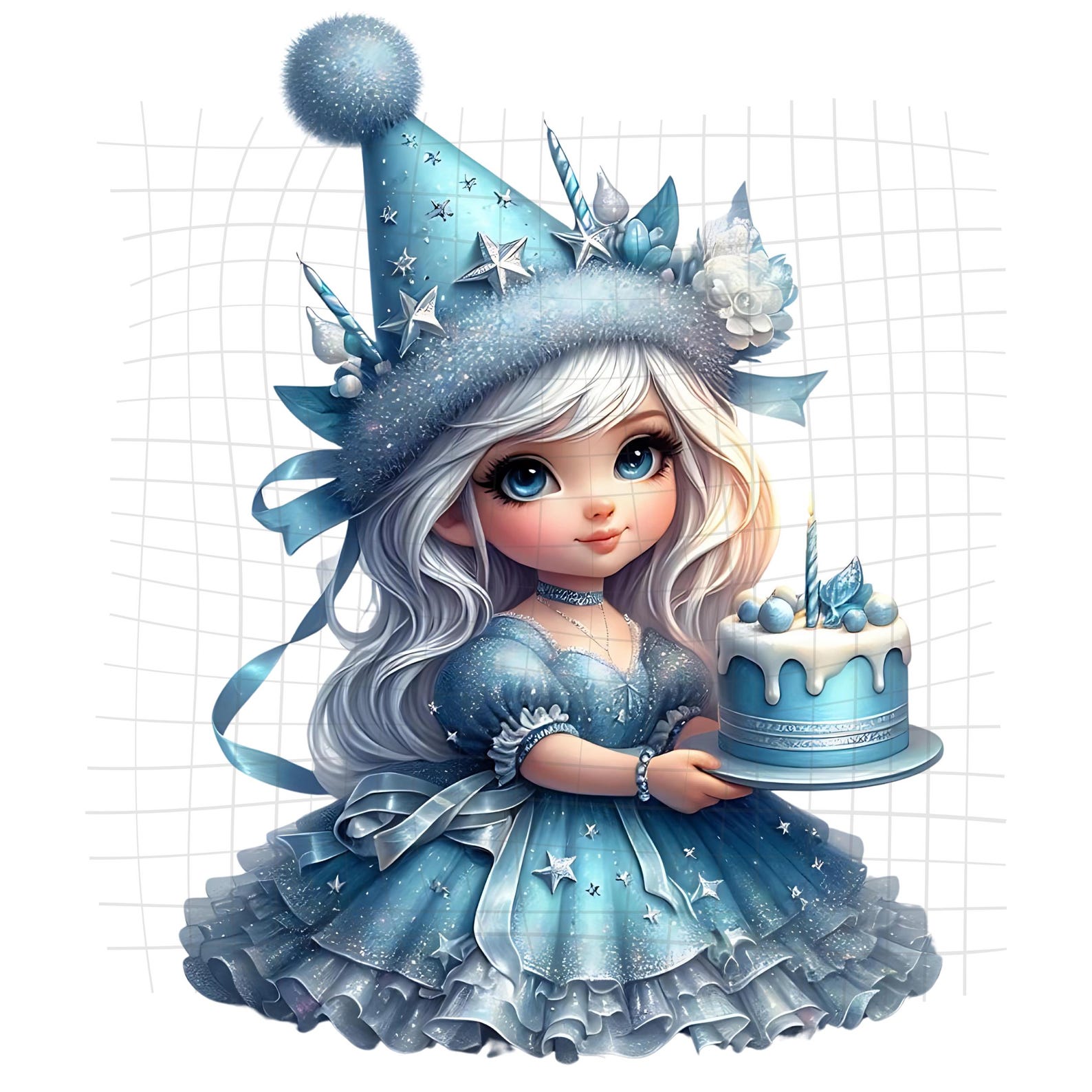 Blue Birthday Princess Gnome Clipart: Watercolor JPG Images (digital ...