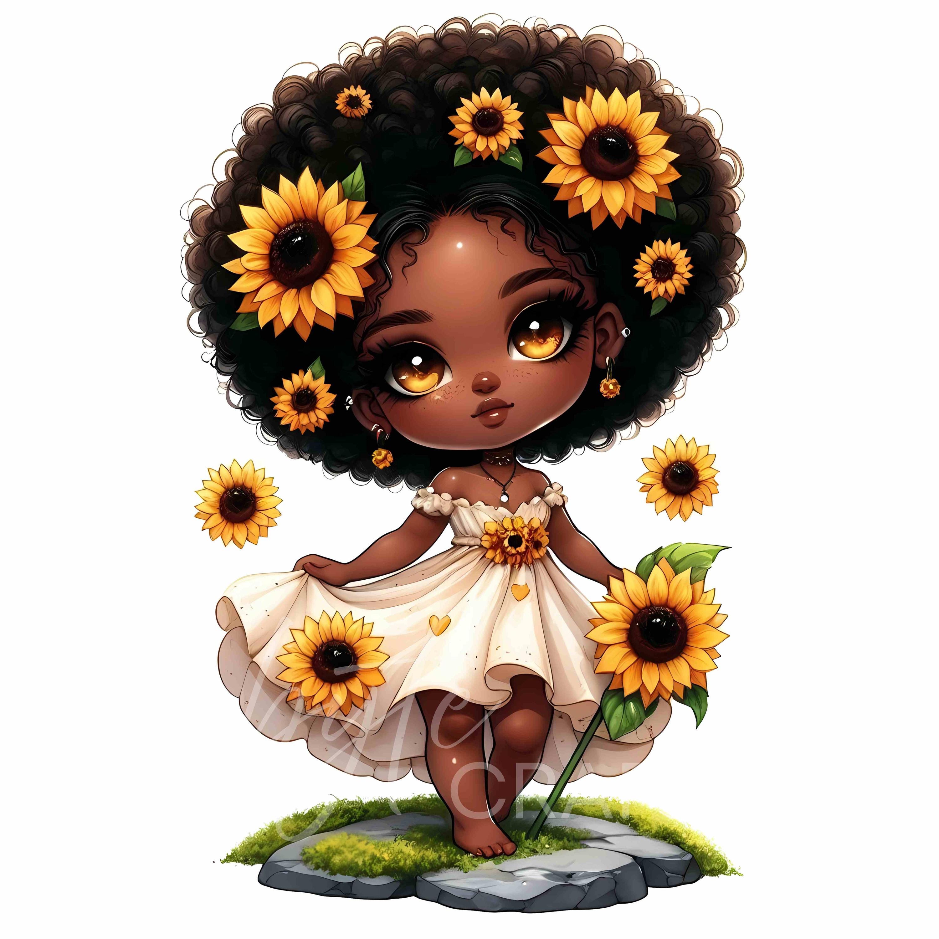 Baby Girl Sunflower Clipart: Watercolor Illustration Set (JPEG Digital ...