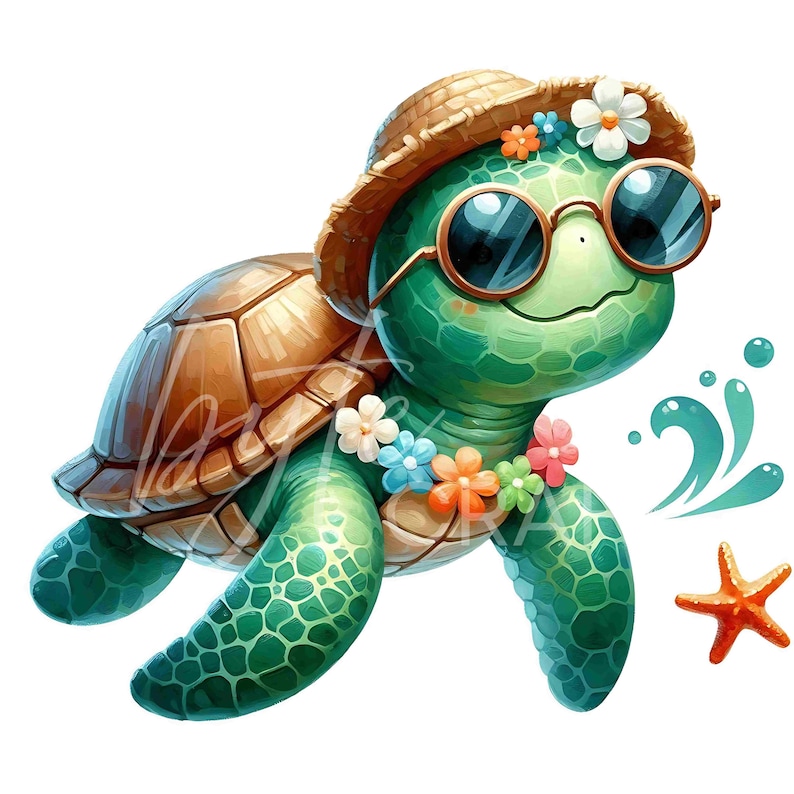 11 Surfing Turtle Clipart Summer Beach Sea Turtle Cute Ocean Animal ...