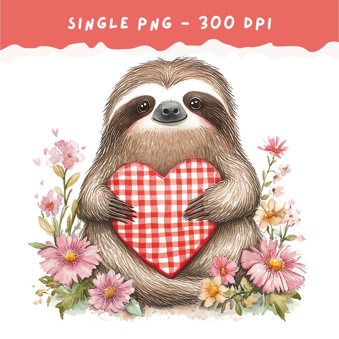 Valentines Sloth Clipart Animal Holding Heart Love You Animal PNG ...