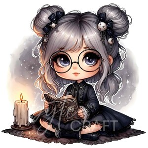 Set of 10 JPEG Chibi Witch Sticker Spellbook Reader With Glasses and ...