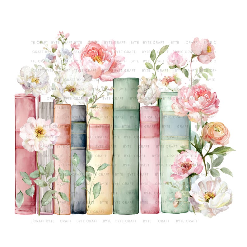 Pastel Wildflower Books Clipart: Watercolor Floral PNG Bundle (digital ...