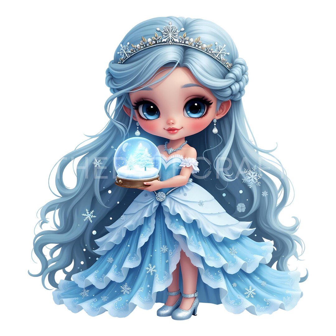 Winter Princess Clipart Bundle: Whimsical Birthday Girl PNG (digital ...