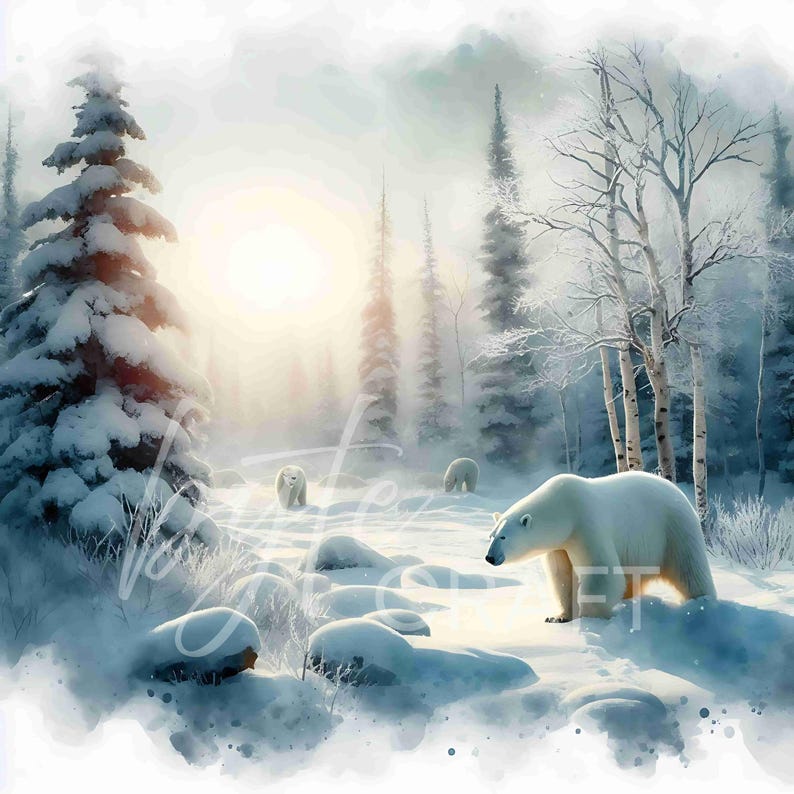 Winter Bear Clipart Set: Holiday Scene, Christmas Card Decor (JPG ...