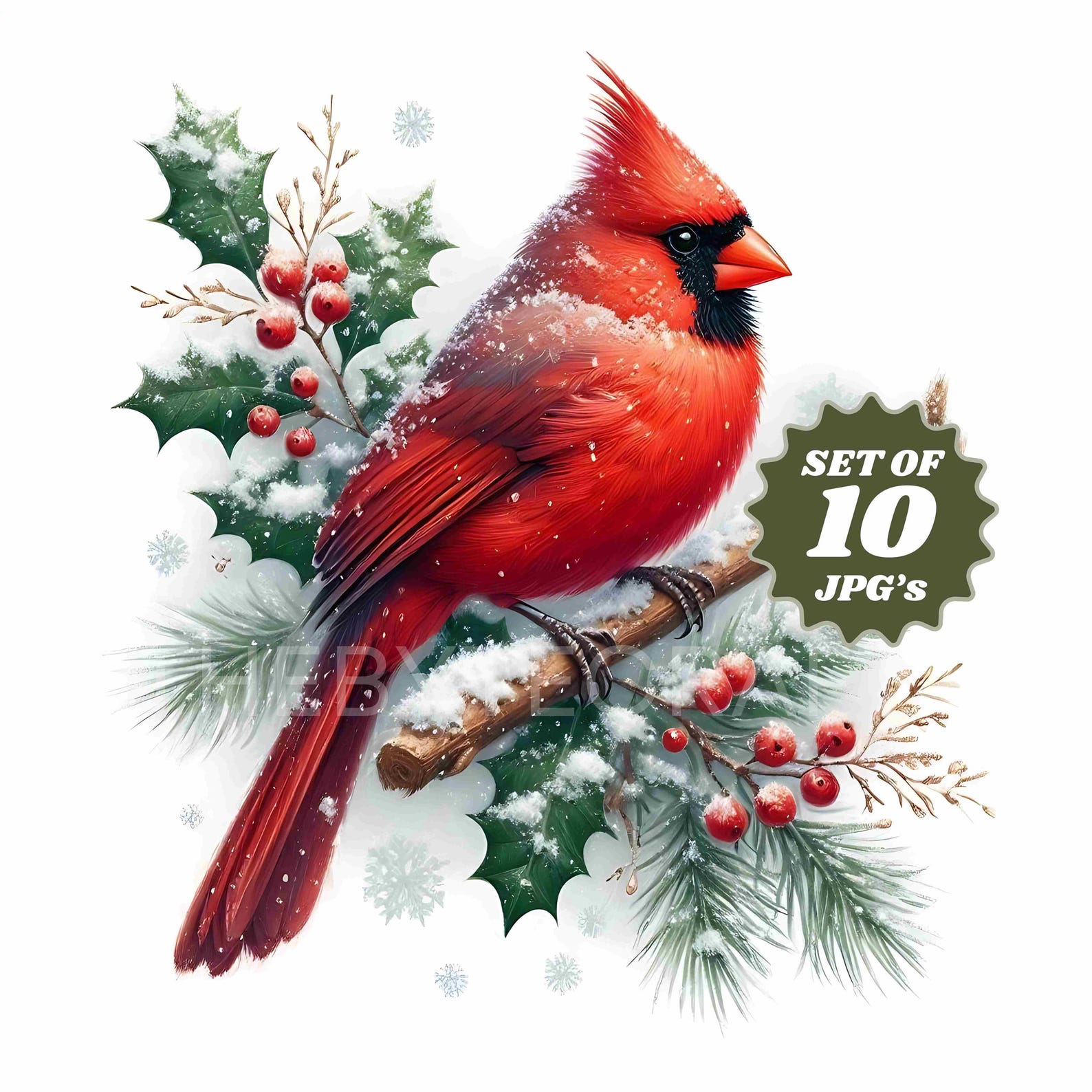 Christmas Cardinal Watercolor Clipart Bundle: Whimsical JPG Images - Etsy