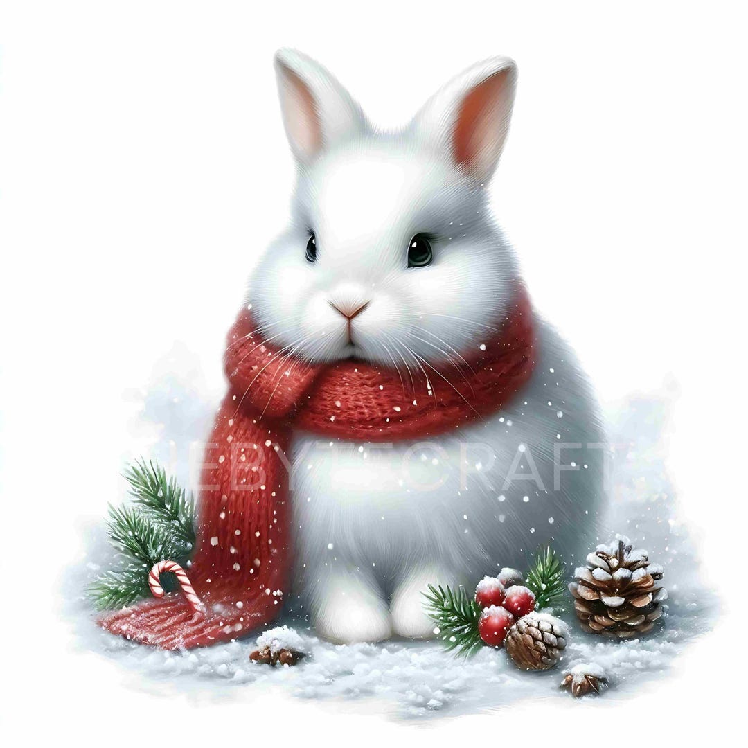 Snowy Winter Rabbit, Christmas Watercolor Clipart, Christmas Clipart ...