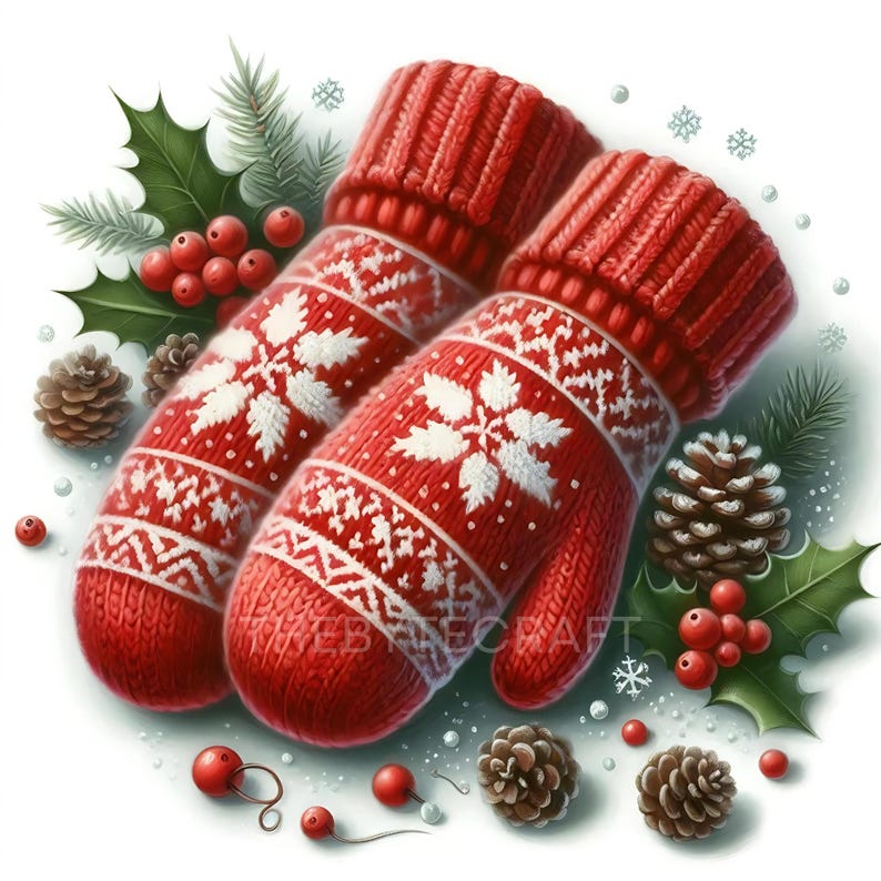 Red Christmas Mittens Watercolor Clipart Bundle (JPG Digital Download ...