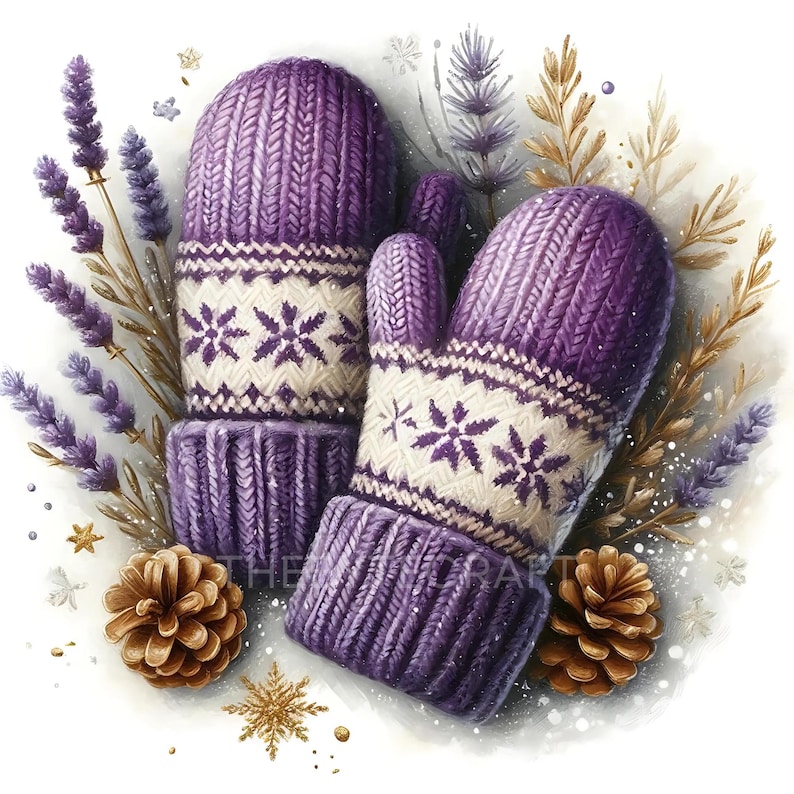 Purple Winter Mittens Christmas Watercolor Clipart Christmas Clipart ...